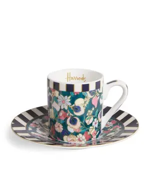 Harrods Bone China Enchanted Emporium Botanical Espresso Cup And Saucer - Black