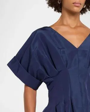 Carolina Herrera V-neck Pleated Midi Dress - Midnight