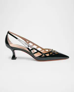 Santoni 55mm Cutout Patent Leather Pumps - Black-n01