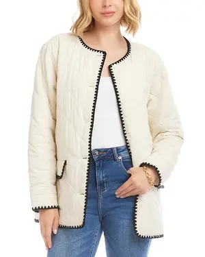 Karen Kane Edge Stitch Quilted Jacket - Cream/ Black