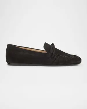 STUART WEITZMAN Britt Bow Suede Loafers - Black