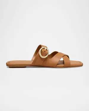 STUART WEITZMAN Villa Leather Slide Sandals - Macchiato