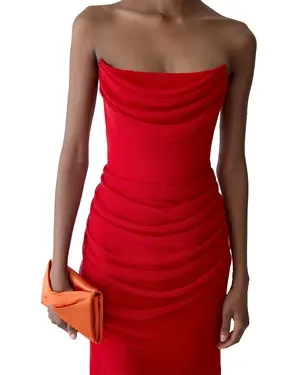 Carolina Herrera Strapless Draped Midi Silk Dress