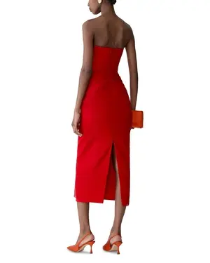 Carolina Herrera Strapless Draped Midi Silk Dress