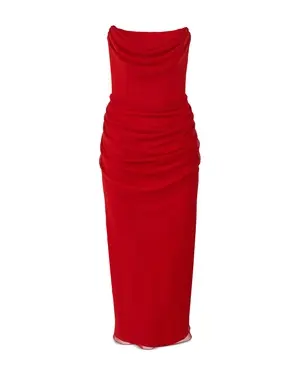 Carolina Herrera Strapless Draped Midi Silk Dress
