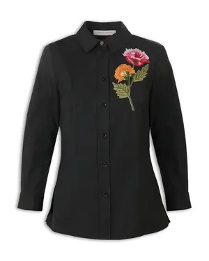 Carolina Herrera Embellished Floral Cotton Blend Button-down Shirt