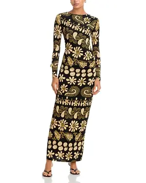 CALA DE LA CRUZ Atlas Printed Maxi Dress