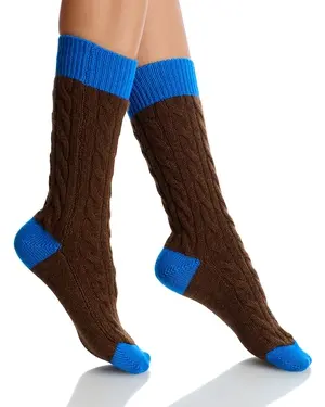 Guest In Residence Cashmere Cable Knit Socks - Chestnut/twilight