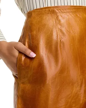 Co Leather Wrap Skirt - Cognac