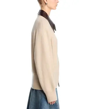 Brandon Maxwell Conrad Cashmere Zippered Jacket - Oatmeal/brown