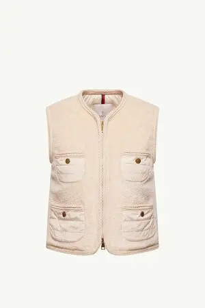 Moncler Mimosas Braided Trim Teddy Down Vest - White