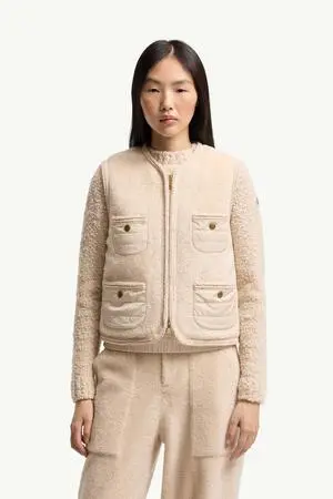 Moncler Mimosas Braided Trim Teddy Down Vest - White