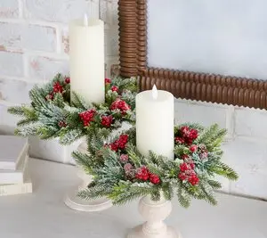 VALERIE PARR HILL As Is Set Of 2 Frosted Berry And Pinecone Candle Ring - One-color