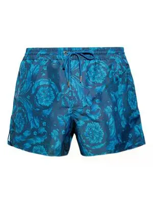 Versace Floral-motif Drawstring Swim Shorts - Blue