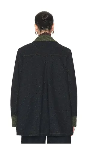 GANNI Melange Twill Denim Oversized Blazer