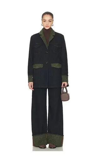 GANNI Melange Twill Denim Oversized Blazer