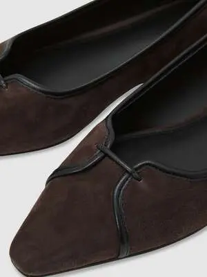 REISS Evelyn Suede Ballerina Shoes - Chocolate