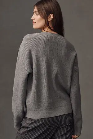 Maeve Graphic Ribbed-hem Pullover Sweater - Grey Pattern