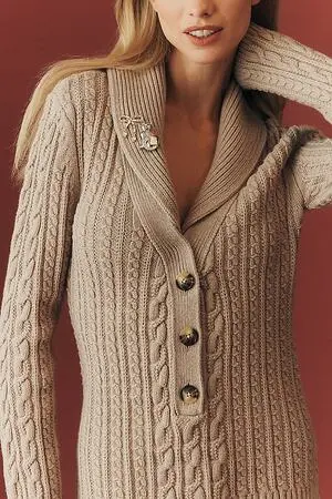 Maeve Shawl-collar Cable-knit Henley Sweater