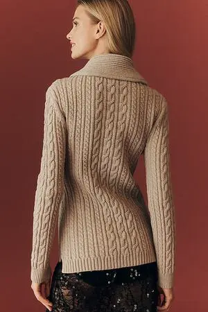 Maeve Shawl-collar Cable-knit Henley Sweater