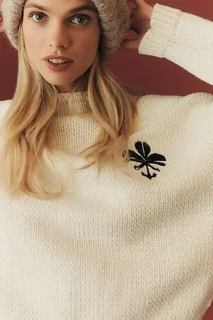 Maeve Embroidered Turtleneck Pullover Sweater - Ivory