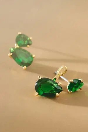Nadri Pear Stone Front-back Earrings - Emerald