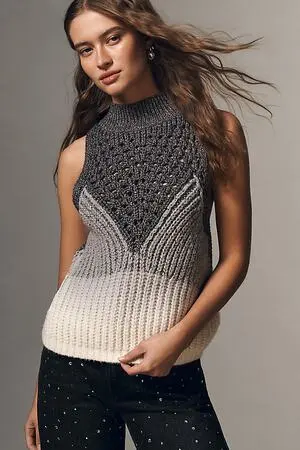 PILCRO Mock-neck Metallic Sweater Vest - Grey Pattern