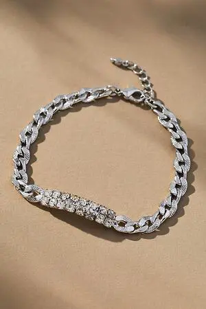 Anthropologie Crystal Chain Bracelet - Silver