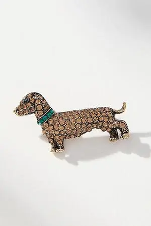 Anthropologie Pearled Pup Pin Brown
