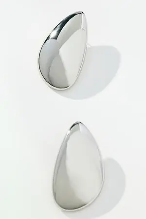Anthropologie Sleek Shaped Oval Earrings - Silver