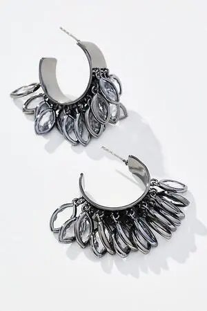 Anthropologie Layered Drop Hoop Earrings - Gunmetal
