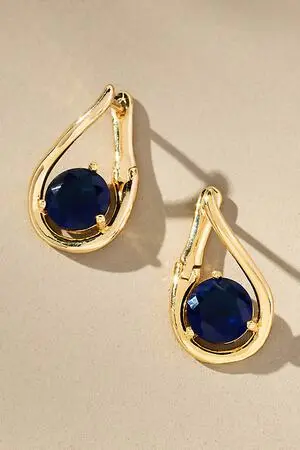 Anthropologie Looped Stone Huggie Hoop Earrings - Blue