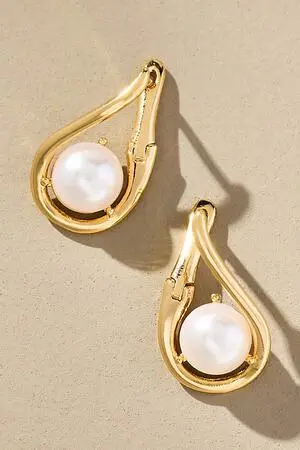 Anthropologie Looped Stone Huggie Hoop Earrings - Pearl