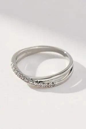 Anthropologie Delicate Crystal Thin Band Ring - Silver