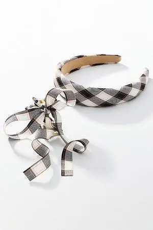 Anthropologie Plaid Headband And Bow Hair Clip Set - Black