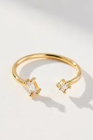 Anthropologie Rectangular Crystal Ring - Gold