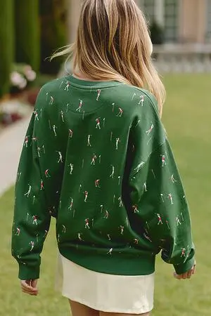 Beach Riot Devyn Oversized Crew-neck Sweatshirt - Green Pattern