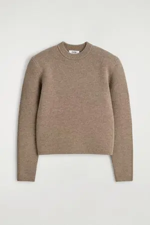 Cos Sculpted-shoulder Merino Wool Sweater - Beige