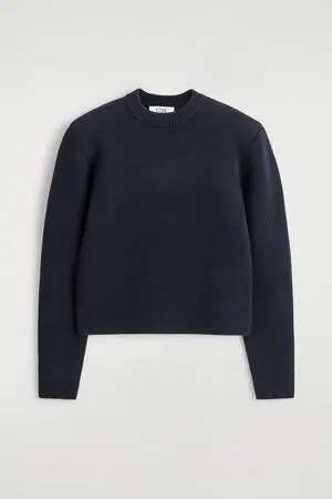 Cos Sculpted-shoulder Merino Wool Sweater - Navy