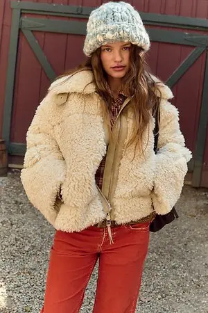 Free People Oversized Teddy Jacket - Tan