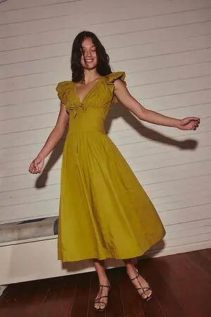 Free People Bring The Bubble Midi Dress - Avocado Oil