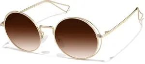 Zenni Metal Full Rim Round Frame Sunglasses - Gold