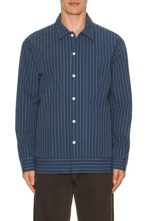 Nn07 Reed Stripe Overshirt Shacket In Blue