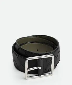 Bottega Veneta Reverso Intrecciato Belt Black/crocodile