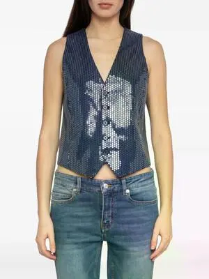 Zadig&Voltaire Sequin Embellished V-neck Waistcoat - Blue