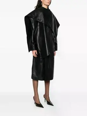 DUCIE Nina Wrap Around Leather Coat - Black