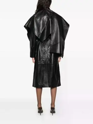 DUCIE Nina Wrap Around Leather Coat - Black