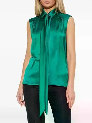 Versace Sleeveless Satin Blouse With Lavallière Collar And Medusa Hardware - Green