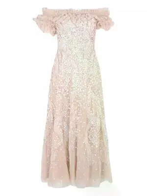 NEEDLE & THREAD Sequin-embellished Off-shoulder Midi Dress