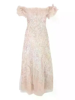 NEEDLE & THREAD Sequin-embellished Off-shoulder Midi Dress